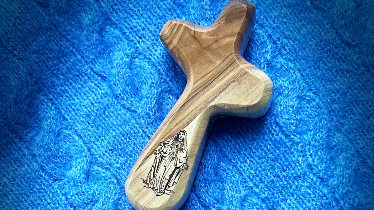 Engraved Wood Holding Crosses – Holy Land Wood and Stone