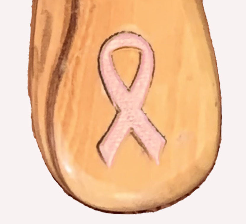 Breast Cancer Ribbon - Engraved Holding Cross – Holy Land Wood and Stone