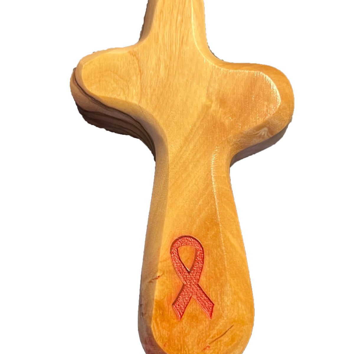 Heart Health Ribbon - Engraved Holding Cross – Holy Land Wood and Stone