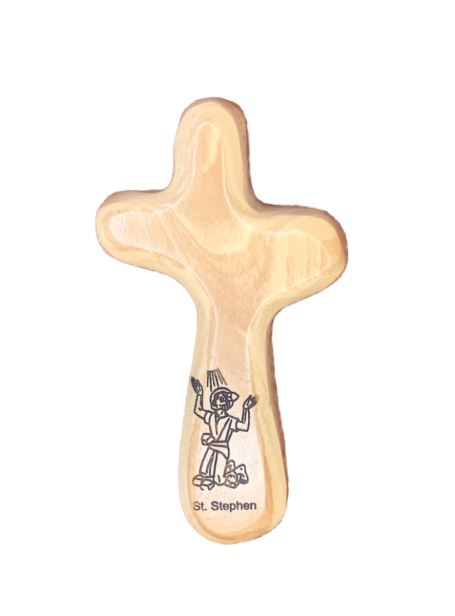 Saint Stephen - Engraved Holding Cross – Holy Land Wood and Stone